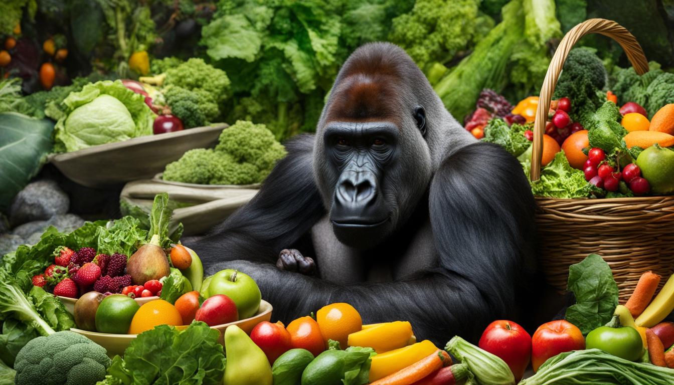 What do gorillas typically eat, and what is their diet like?