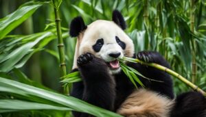 What do giant pandas typically eat, and how do they feed?